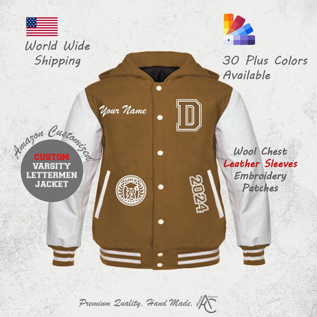 Varsity Jacket Custom Letterman Jacket Brown Wool Body and White ...