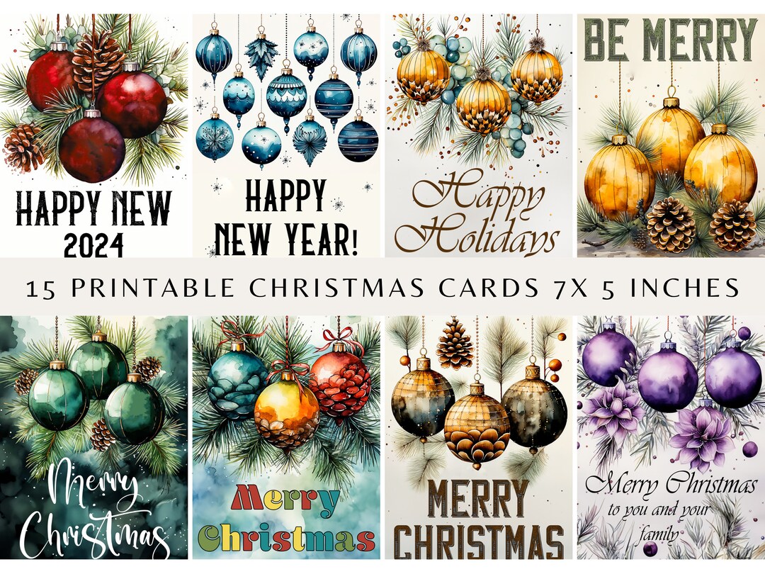Printable Christmas Cards Bundle 15 Pieces Merry Christmas - Etsy