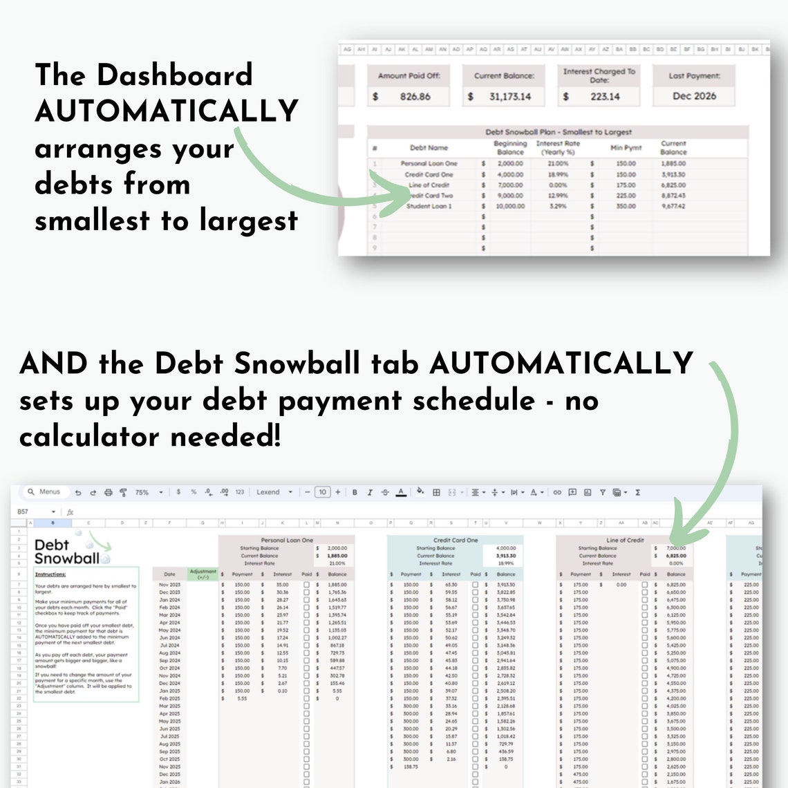 Debt Snowball Calculator Google Sheets Snowball Method Debt Calculator ...