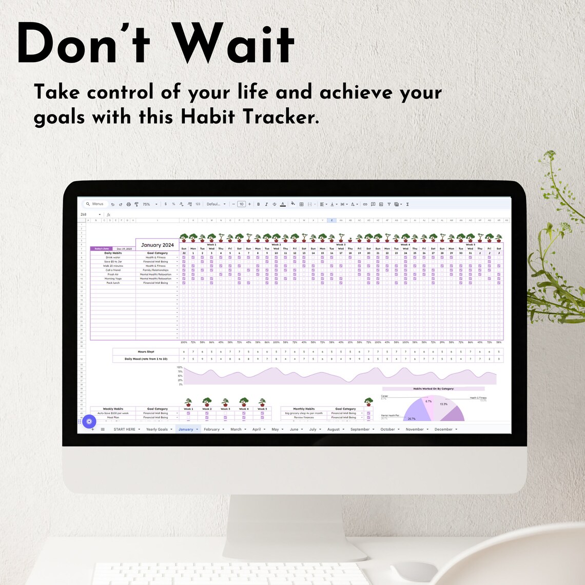 Habit Tracker Google Sheet, Daily Routine, Goal Tracker, Habit Tracker ...