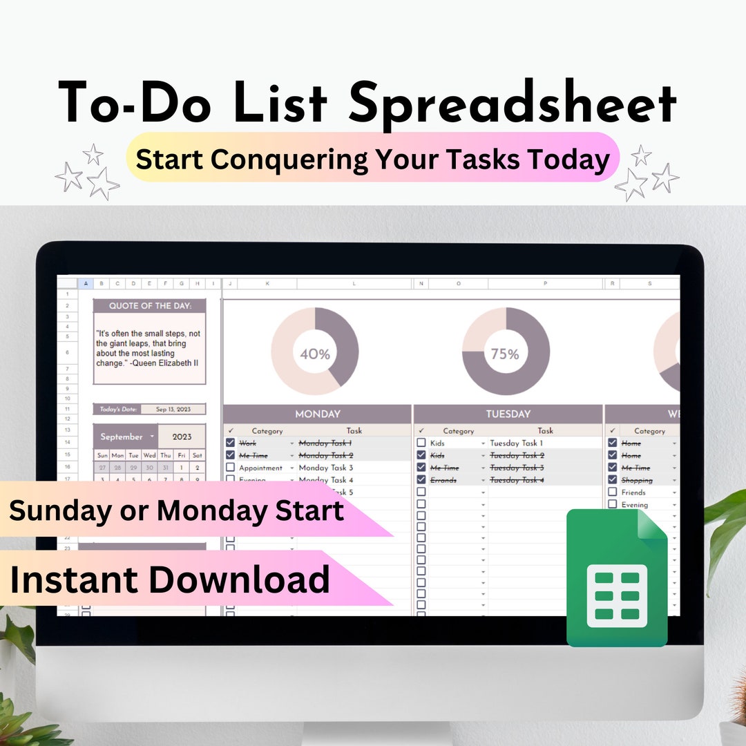 Digital to Do List Template Editable to Do List Google Sheets To-do ...