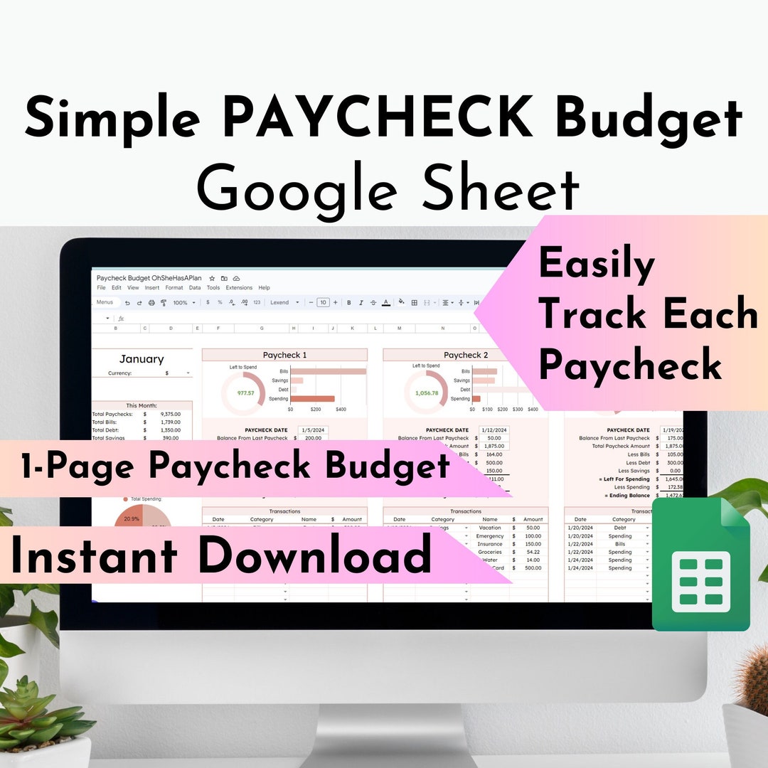 Paycheck Budget Template for Google Sheets, 1-page Paycheck Budget ...