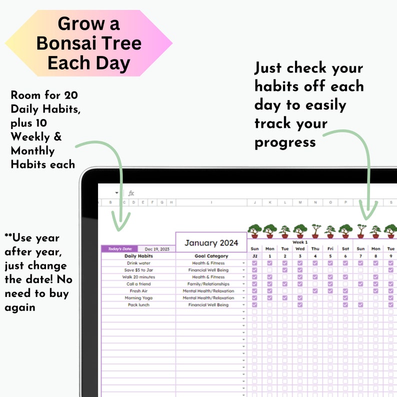 Habit Tracker Google Sheet, Daily Routine, Goal Tracker, Habit Tracker ...