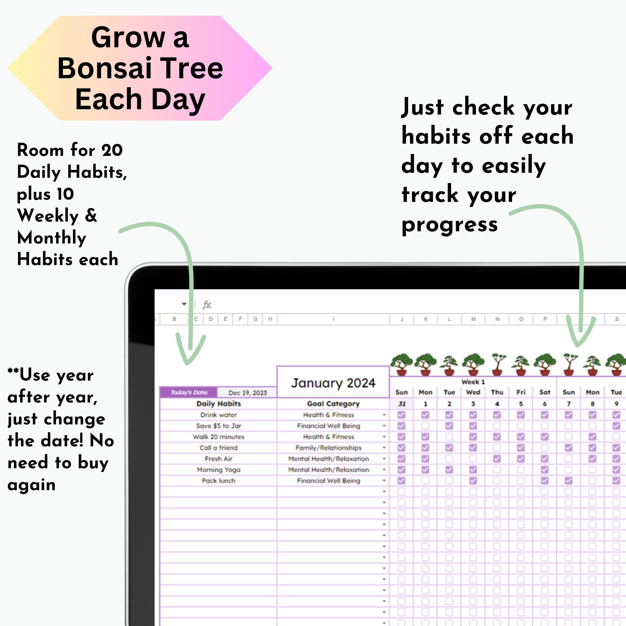 Habit Tracker Google Sheet, Daily Routine, Goal Tracker, Habit Tracker ...
