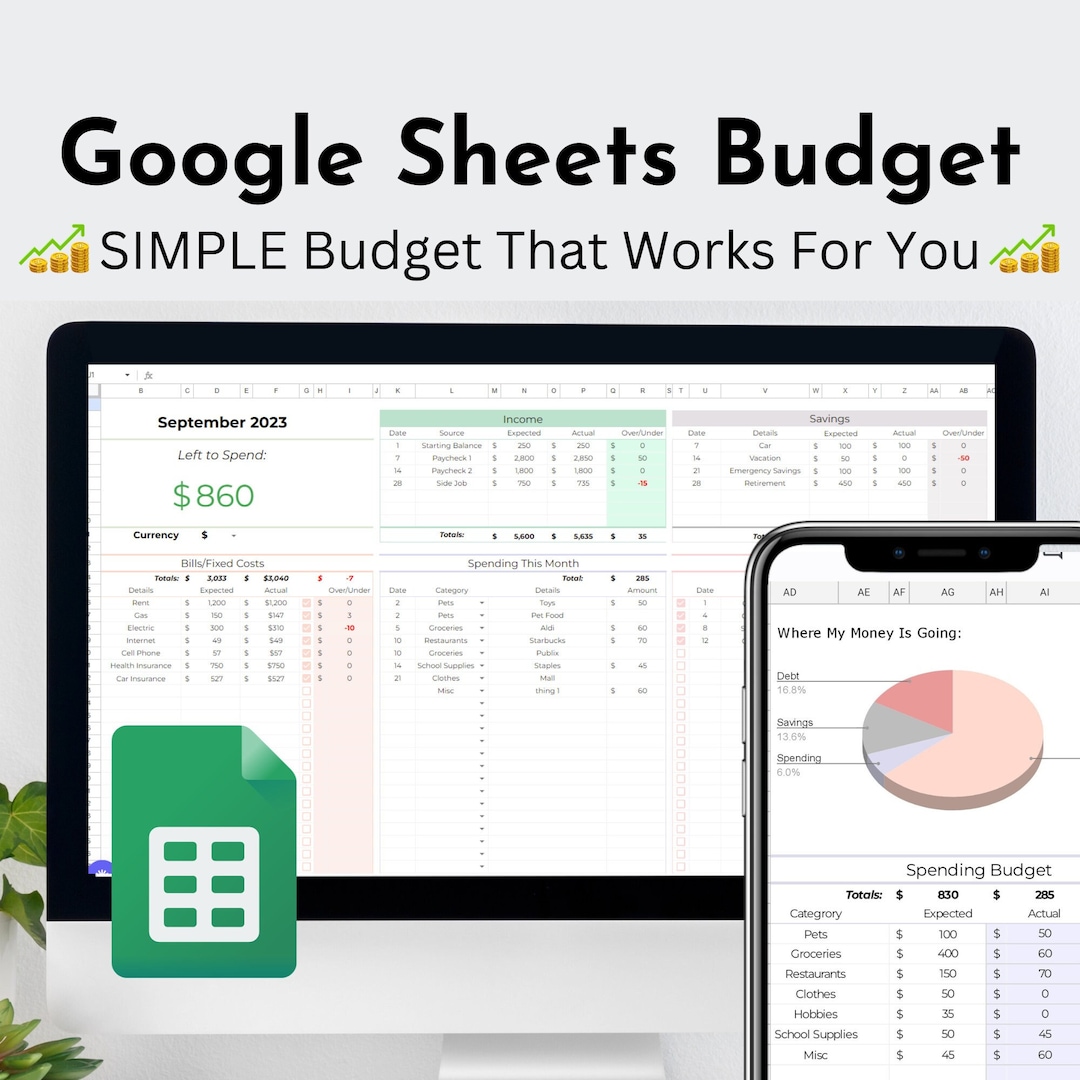 Google Sheets Budget Spreadsheet, Simple Budget Sheet, Monthly Weekly ...
