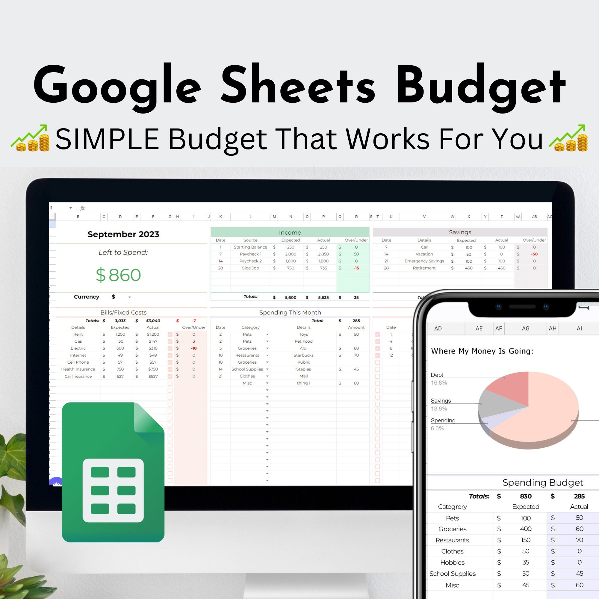 Google Sheets Budget Spreadsheet, Simple Budget Sheet, Monthly Weekly ...