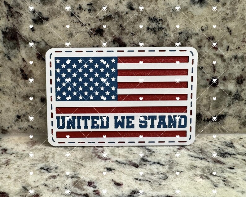United We Stand American Flag SVG, Laser Engraved Leather Patch Design ...