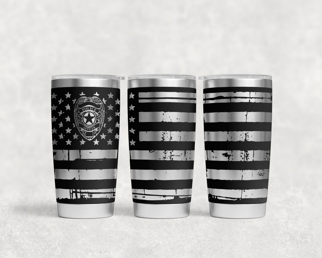 Distressed Police Officer American Flag Laser Engraved Wrap 20oz ...