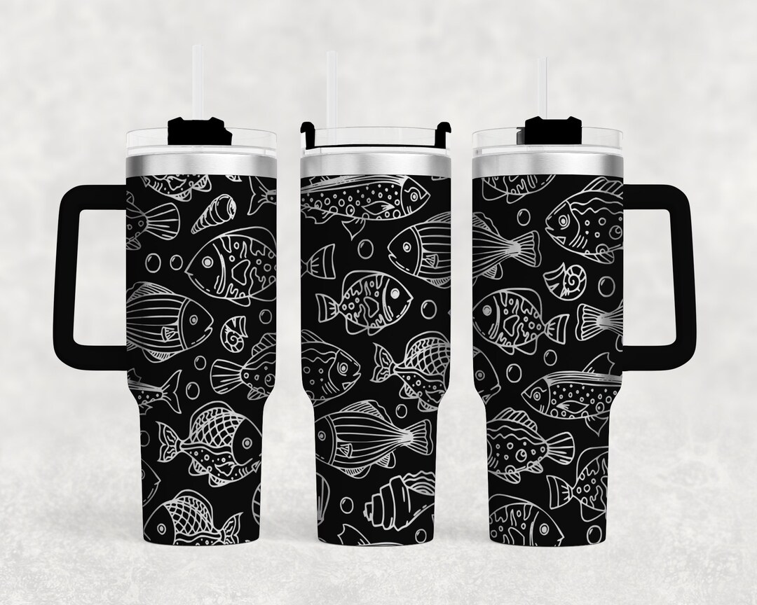 Doodle Fish Pattern Laser Engraved Full Wrap 40oz Tumbler, Digital ...