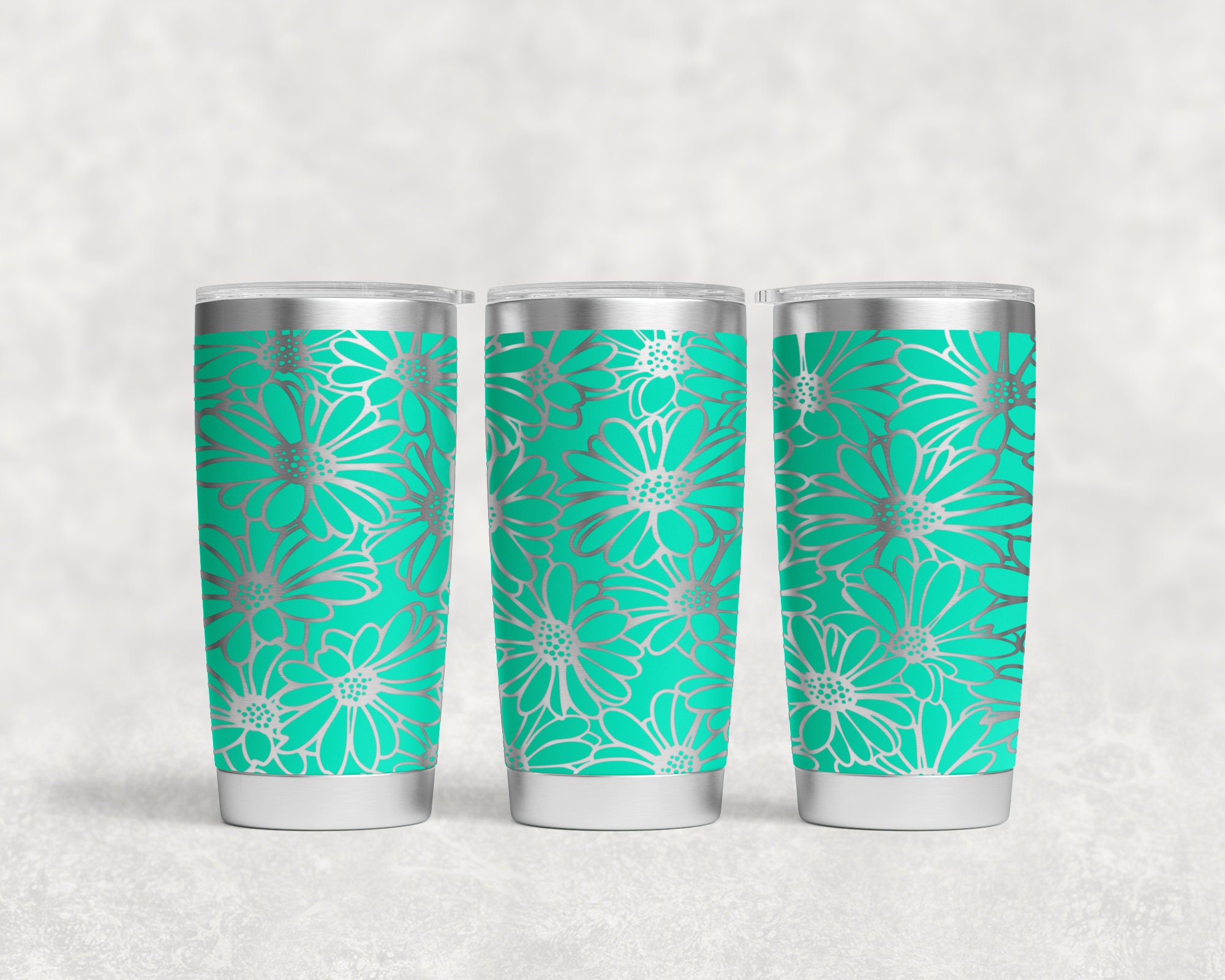 Seamless Daisy Daisies Laser Engraved Full Wrap 20oz Tumbler, Digital ...