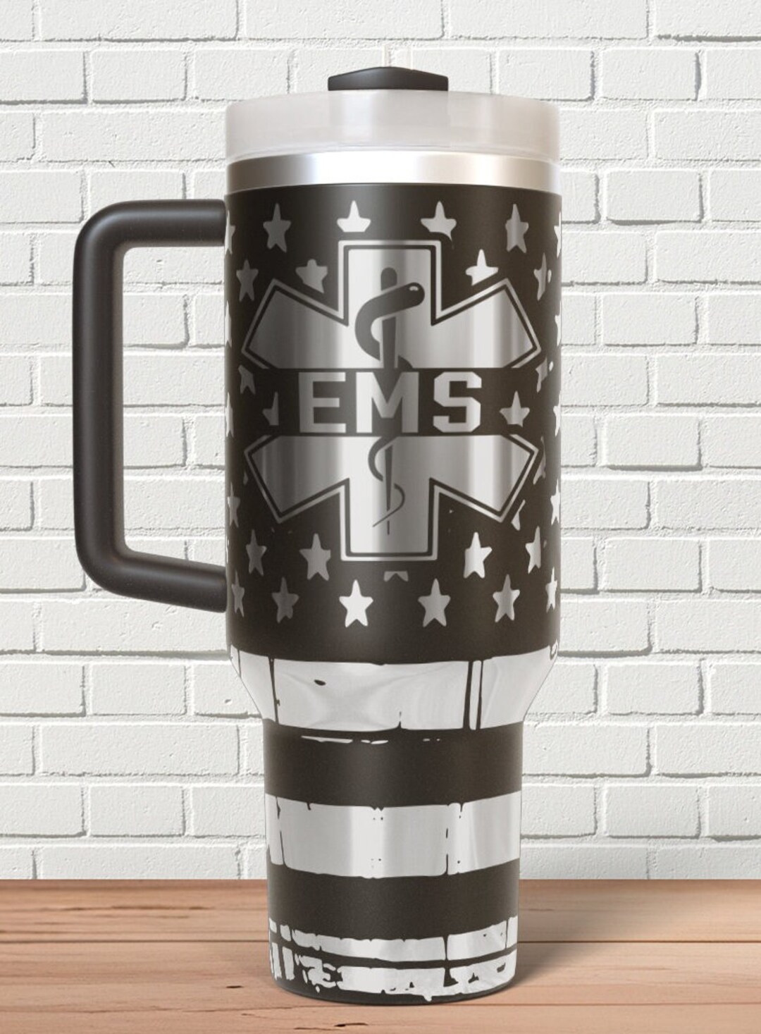 EMS Distressed American Flag Laser Engraved Wrap 40oz Tumbler, Digital ...