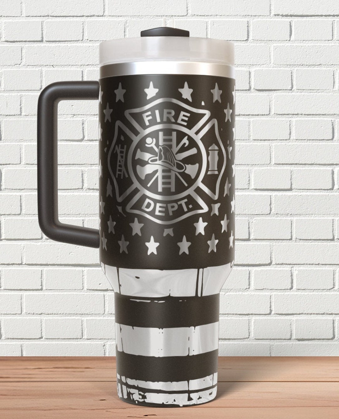 Fire Dept. Distressed American Flag Laser Engraved Wrap 40oz Tumbler ...
