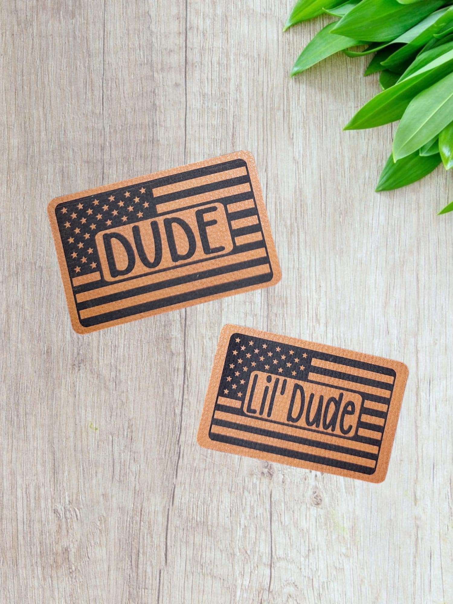 Dude Lil Dude American Flag Frame SVG, Laser Engraved Leather Patch ...