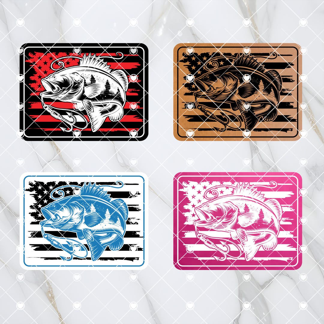 Distressed American Flag Fish With Hook SVG, Laser Engraved Leather ...