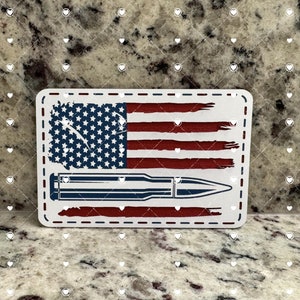 Distressed American Flag Bullet SVG, Laser Engraved Leather Patch ...