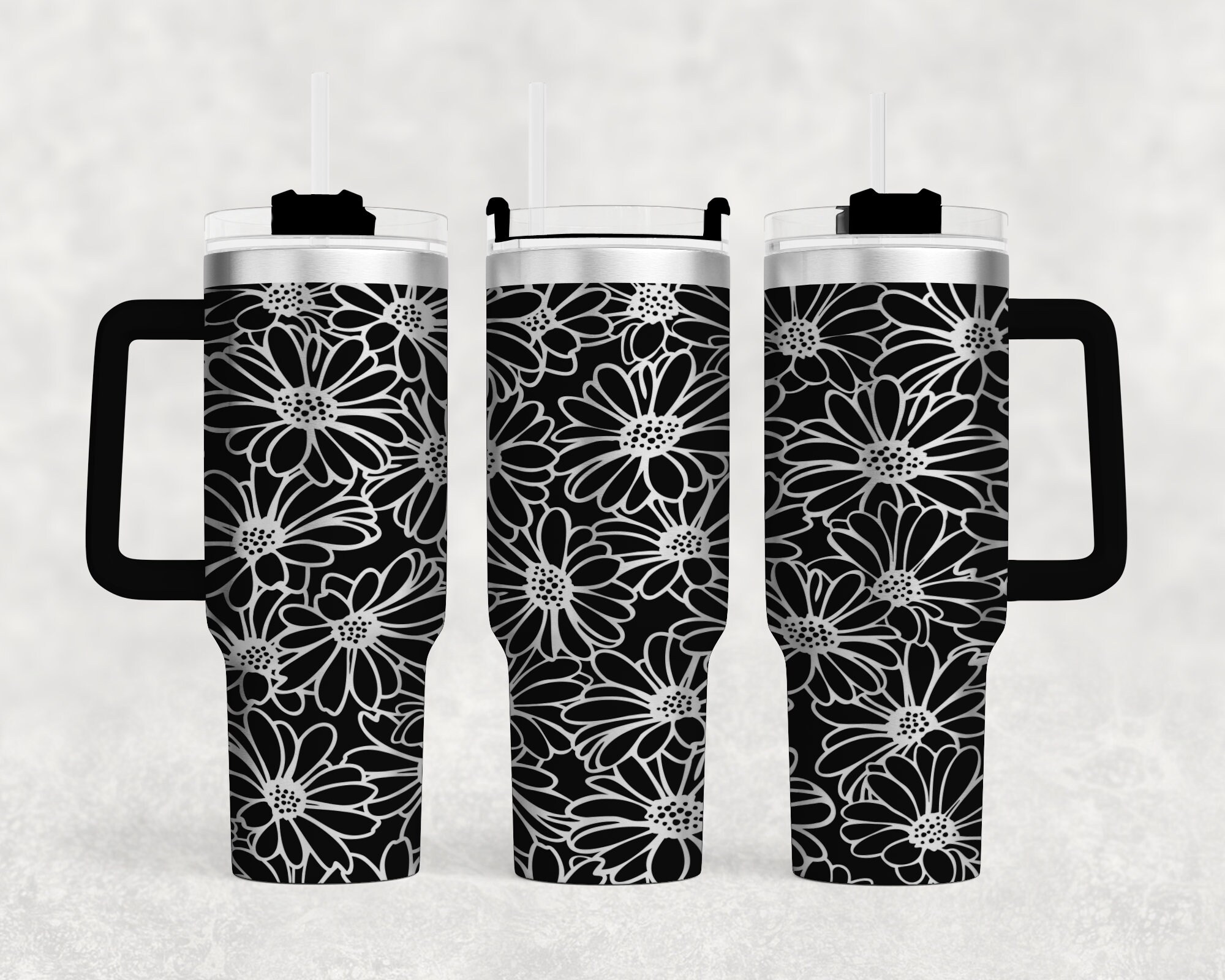 Seamless Daisy Daisies Laser Engraved Full Wrap 40oz Tumbler, Digital ...