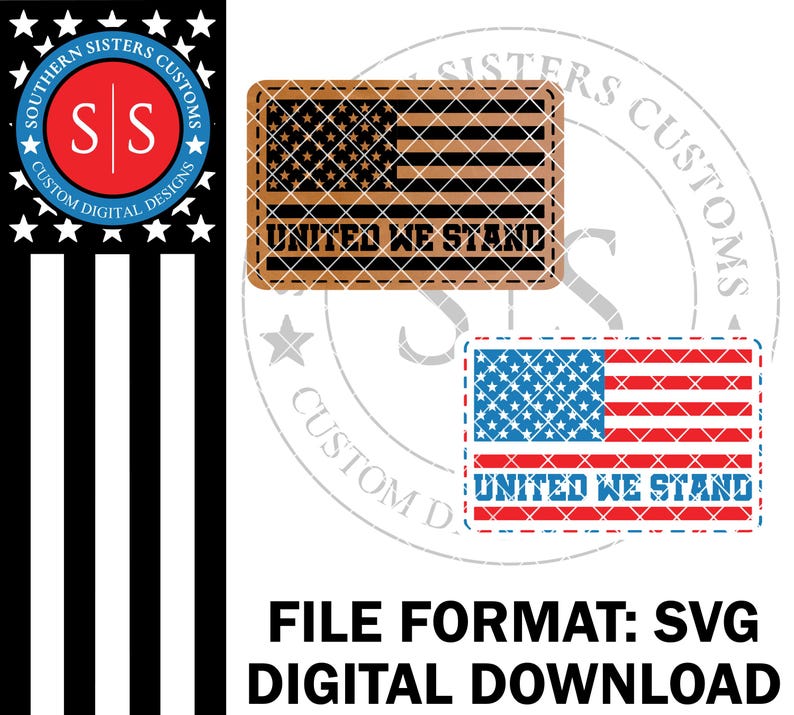 United We Stand American Flag SVG, Laser Engraved Leather Patch Design ...