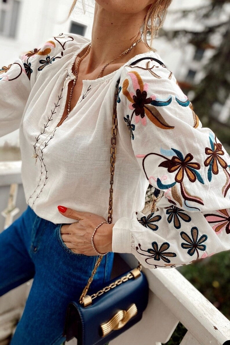 Floral Embroidered Blouse, Cotton Blouse, Women Shirt, Boho Embroidered ...