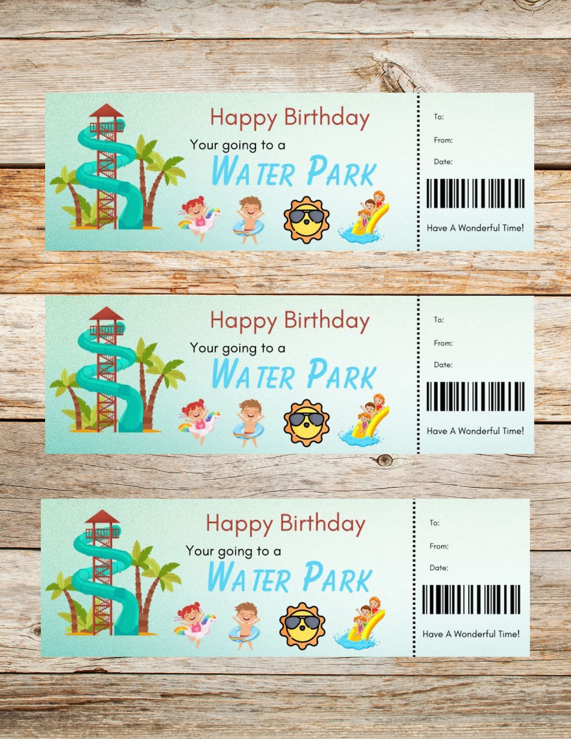 Editable WATER PARK Tickets Template, DIY Event Ticket, Custom Ticket ...