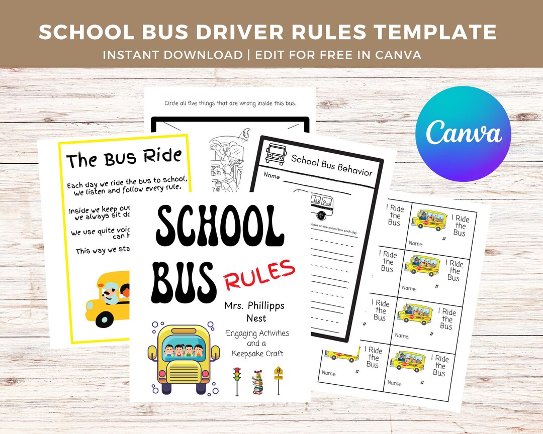 Bus Safety Rules Packet: Printable Classroom Activity (canva Template ...