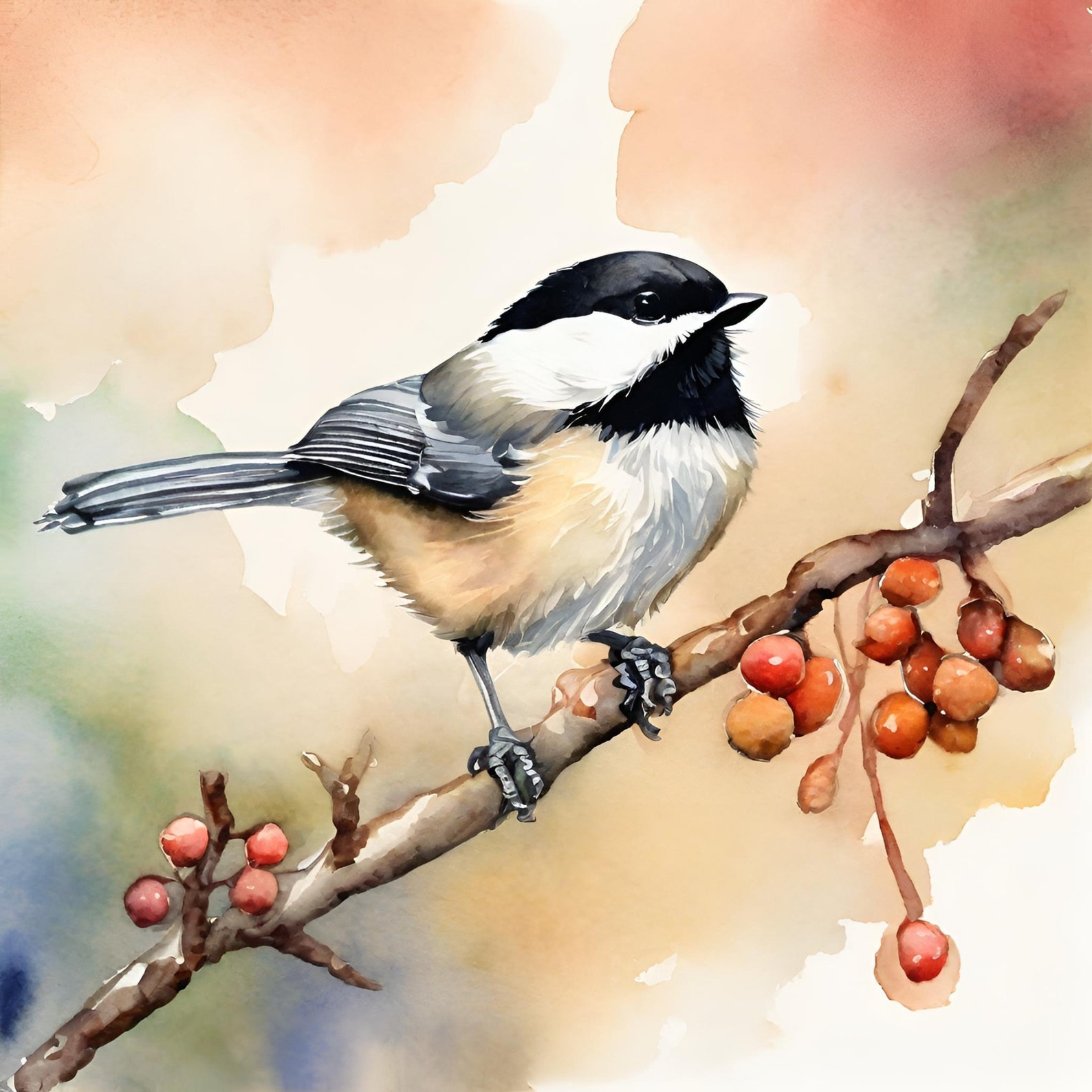 Chickadee Watercolor Wall Art Bundle, Nature-inspired Home Decor ...
