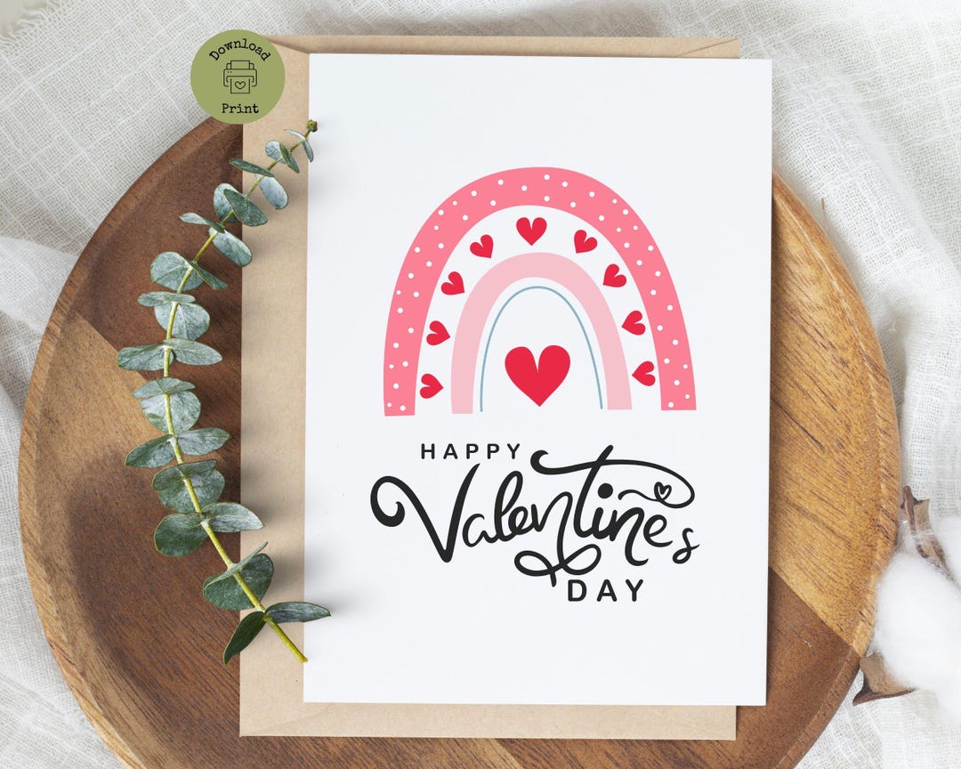 Digital Valentines Day Card, Rainbow of Pink and Red Hearts, Printable ...