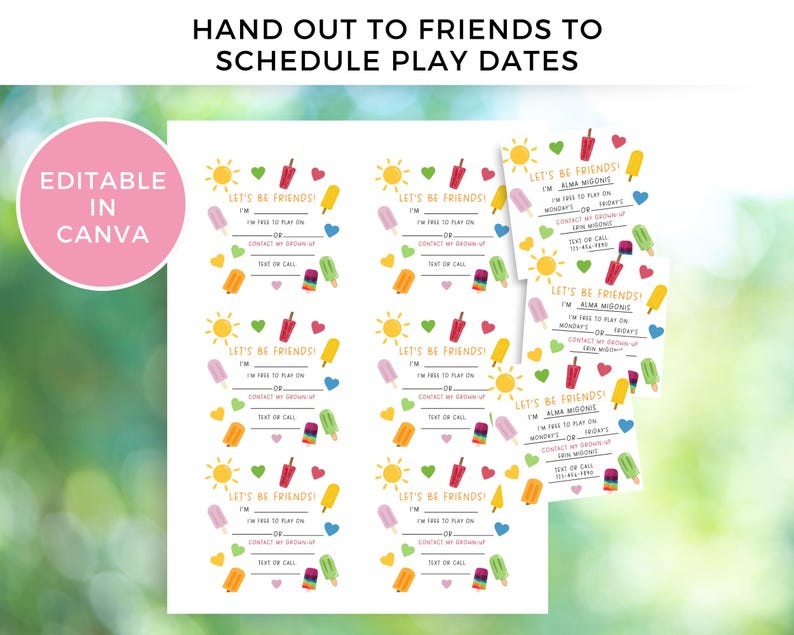 Editable Playdate Cards, Lets Play 3 X 3 Cards, Playdate Cards, Instant ...