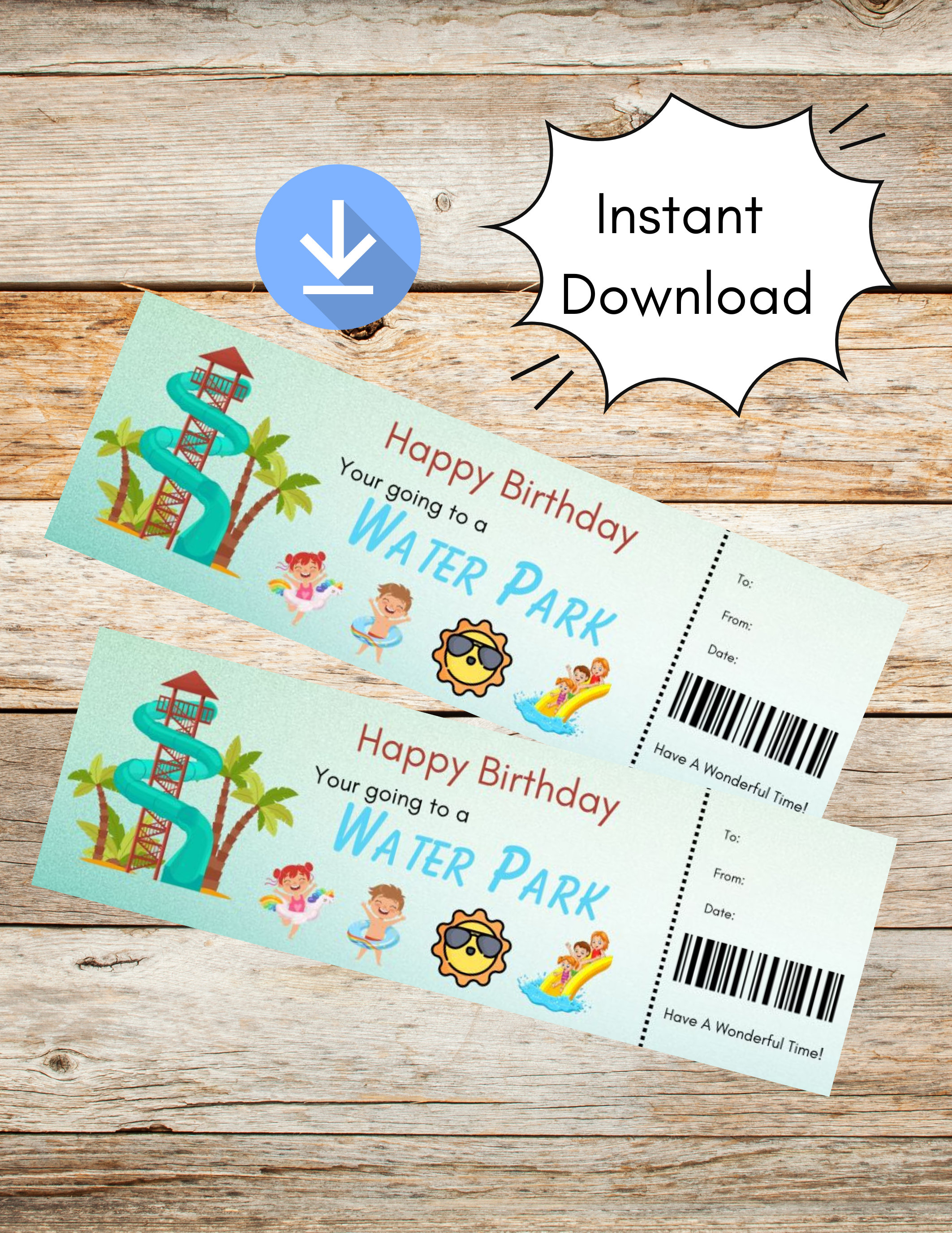 Editable WATER PARK Tickets Template, DIY Event Ticket, Custom Ticket ...