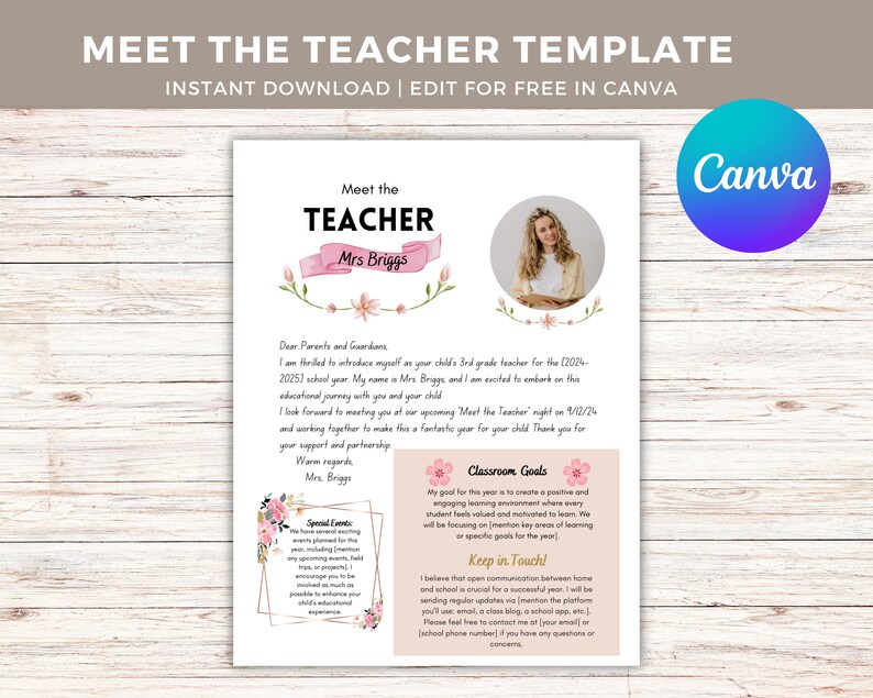 Meet the Teacher Editable Template, Back to School Welcome Letter to ...