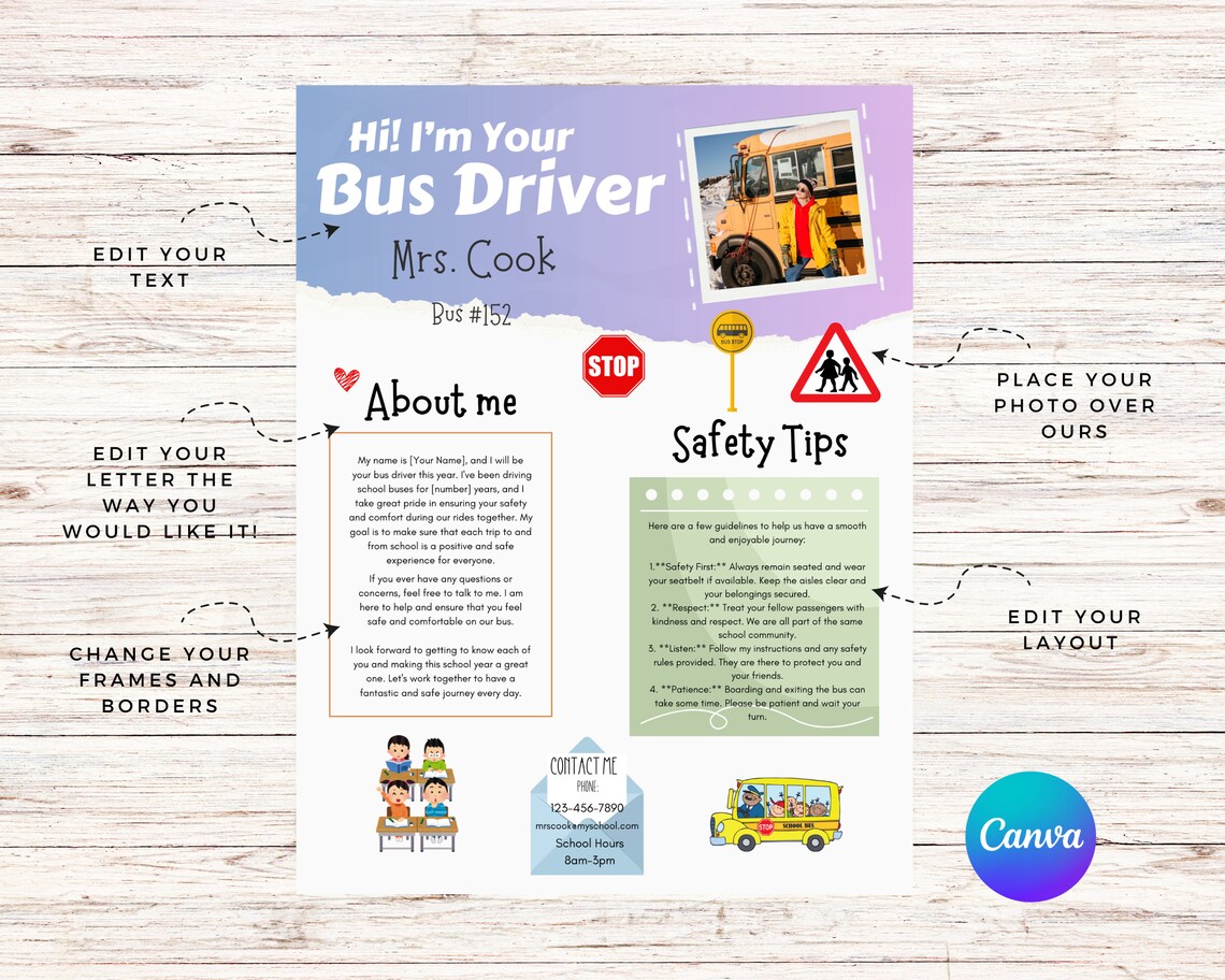 Editable Meet the Bus Driver Letter Template: Back to School (canva ...