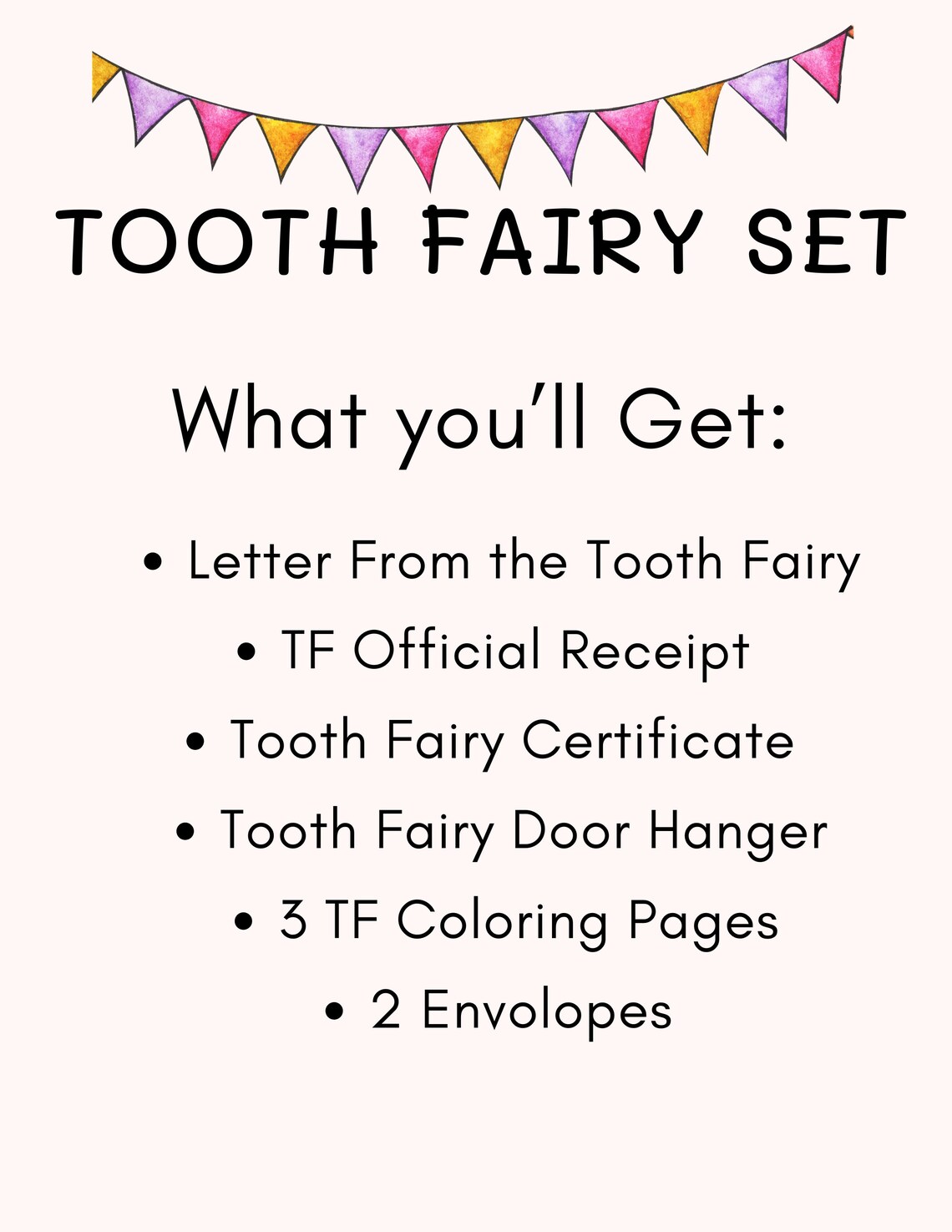 Printable Pink TOOTH FAIRY Bundle With Letter, Receipt, Envelope, Door ...