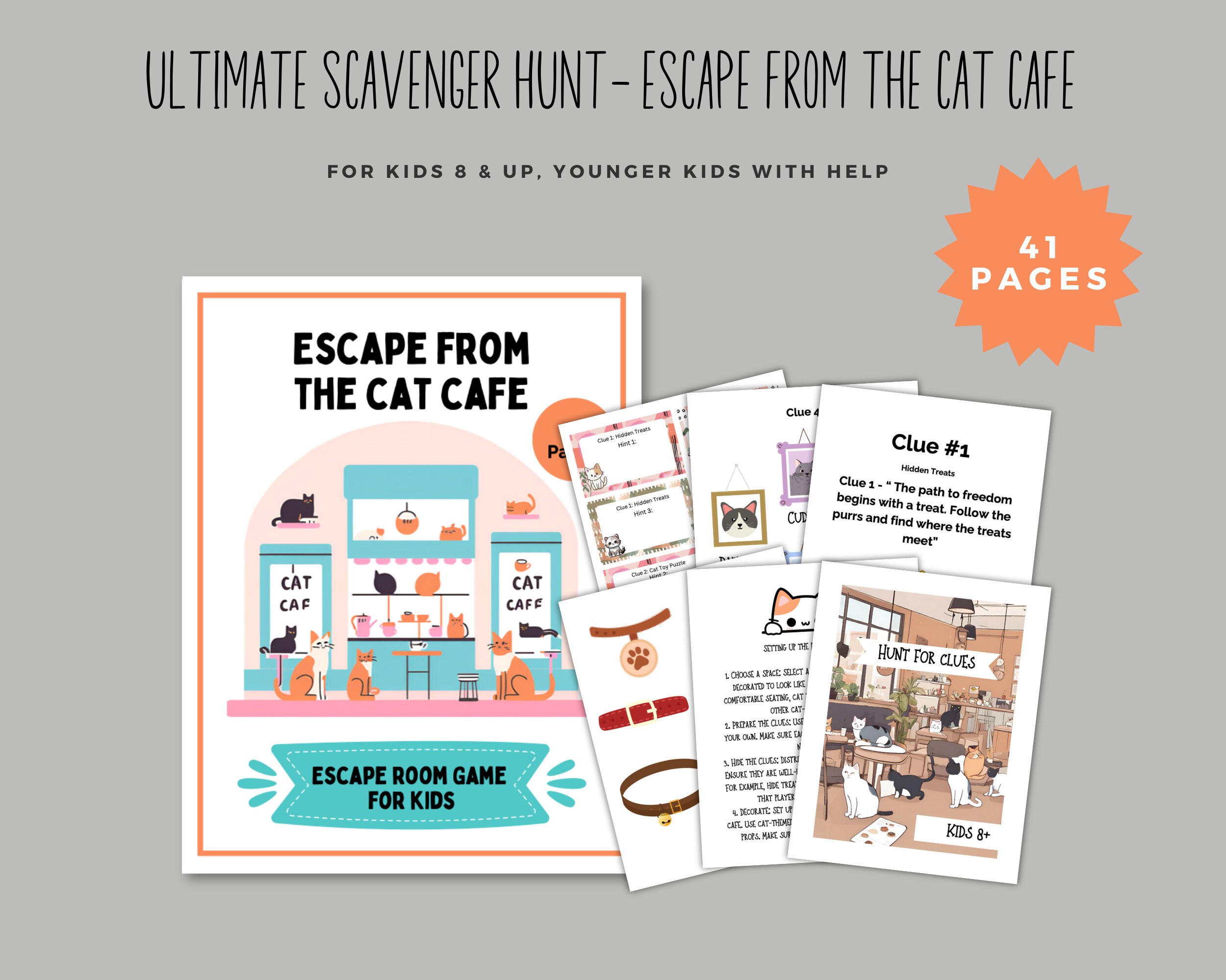 Escape From the Cat Cafe Game for Kids, Cat Cafe Printable Escape Room ...