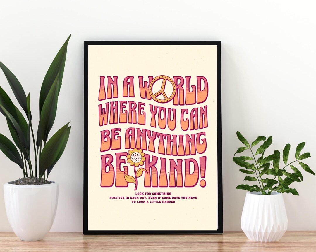 Groovy Be Kind Print: Retro 70s Peace Sign Wall Art (digital Download ...
