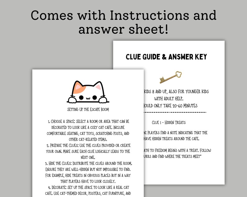 Escape From the Cat Cafe Game for Kids, Cat Cafe Printable Escape Room ...