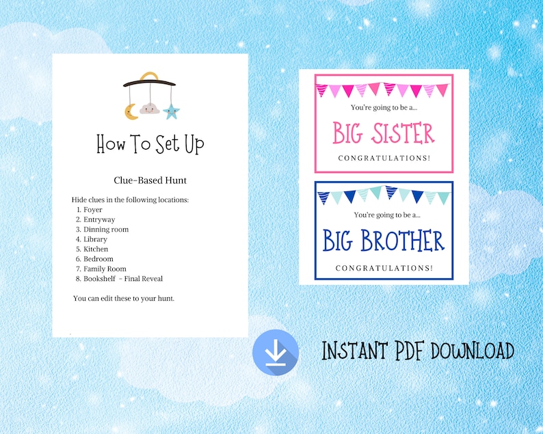 Printable Pregnancy Reveal Scavenger Hunt for Siblings, New Baby ...