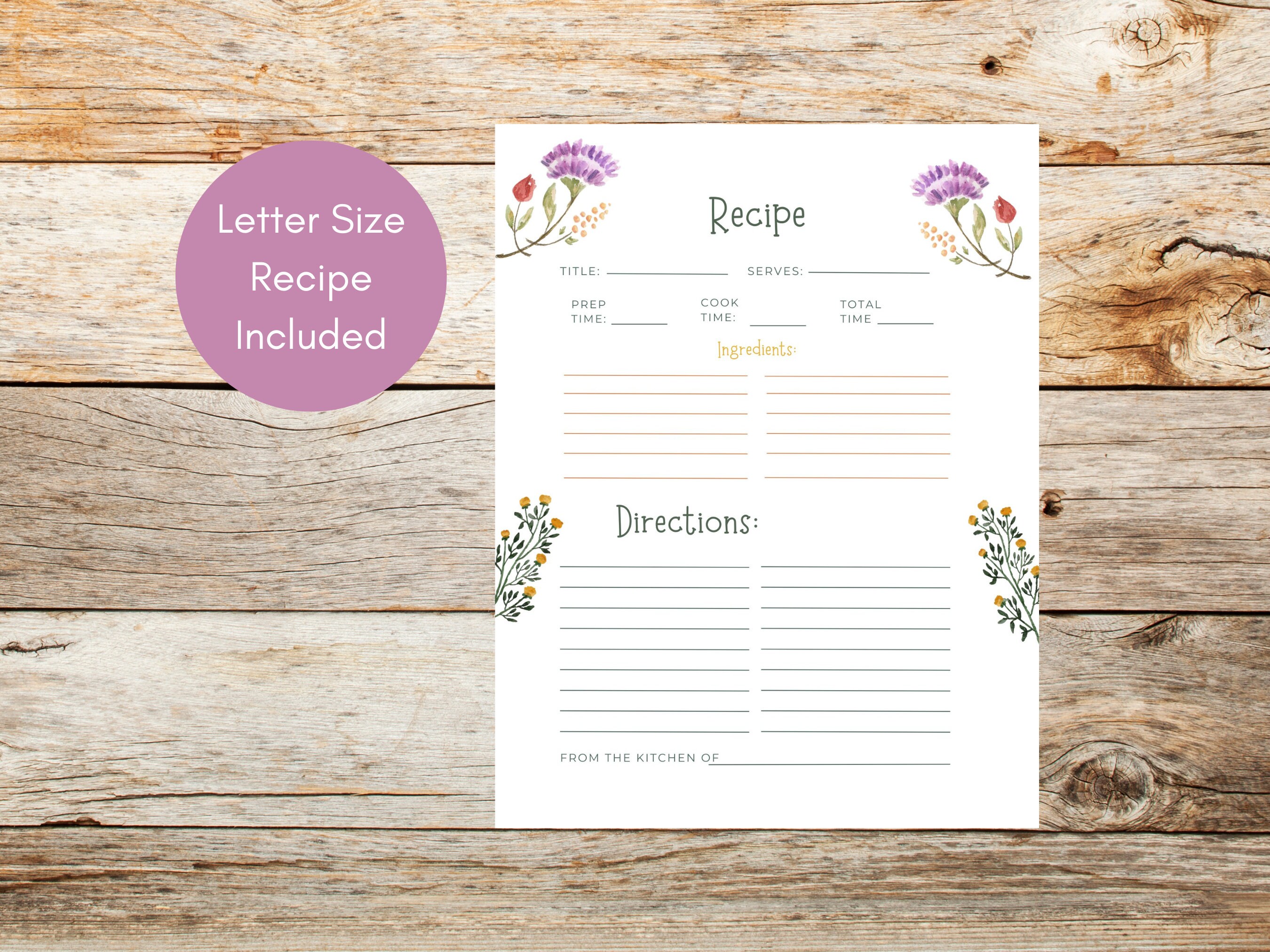 Printable Recipe Card Template, Instant Download, Recipe Cards 4x6, DIY ...