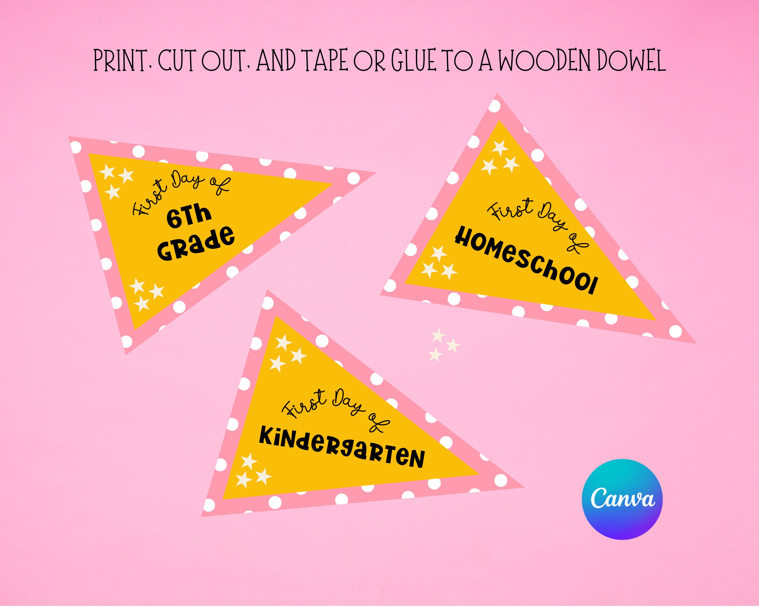 First Day of School Flags, Printable Back to School Pennant Flags ...