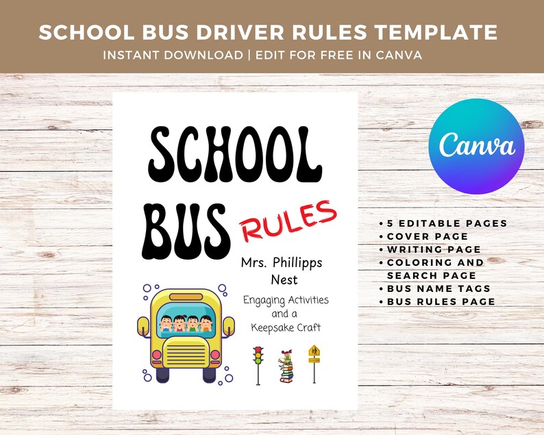 Bus Safety Rules Packet: Printable Classroom Activity (canva Template ...