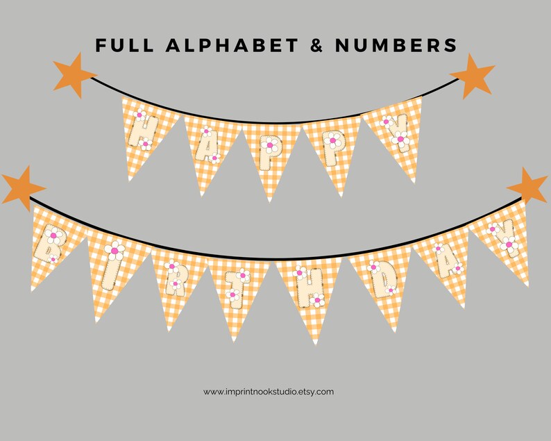 Daisy Happy Birthday Banner, Happy Birthday Flag Decor, Gingham and ...