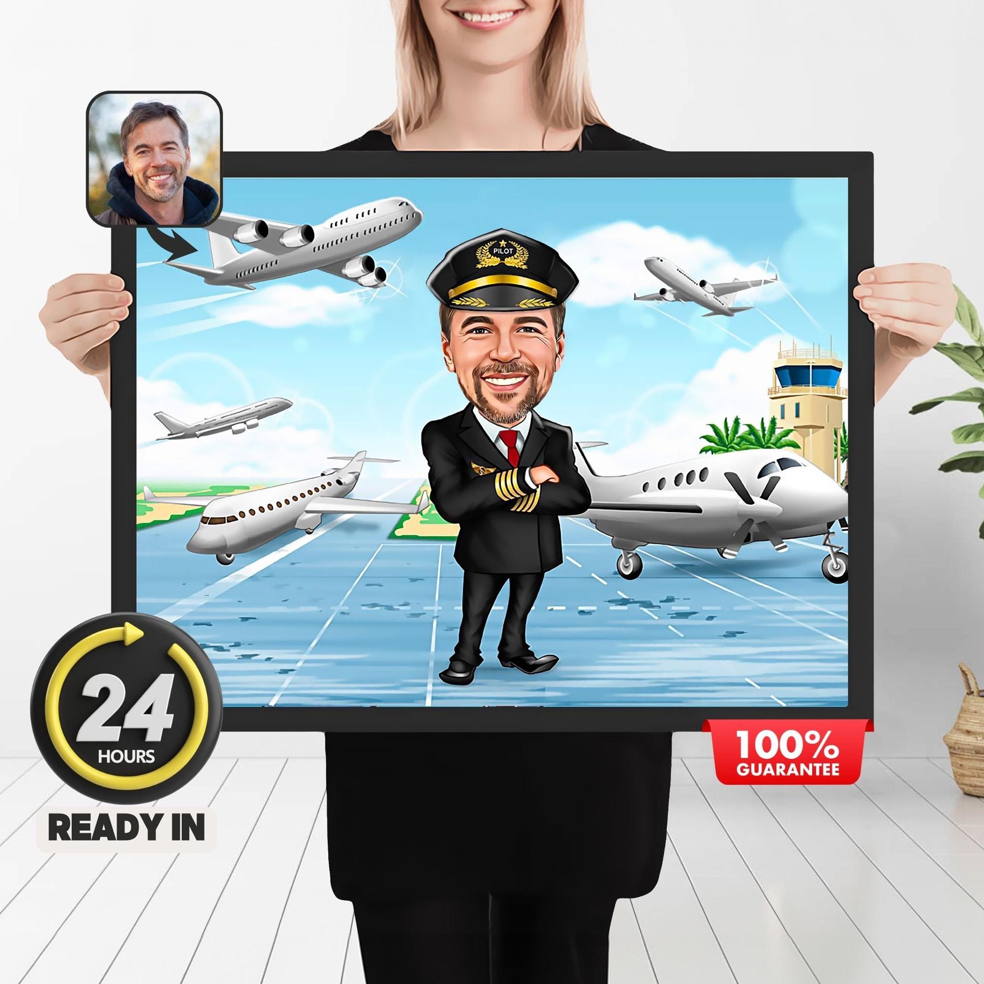 Captain's Keepsake: Custom Caricature Pilot Portrait, Aviator Gift ...