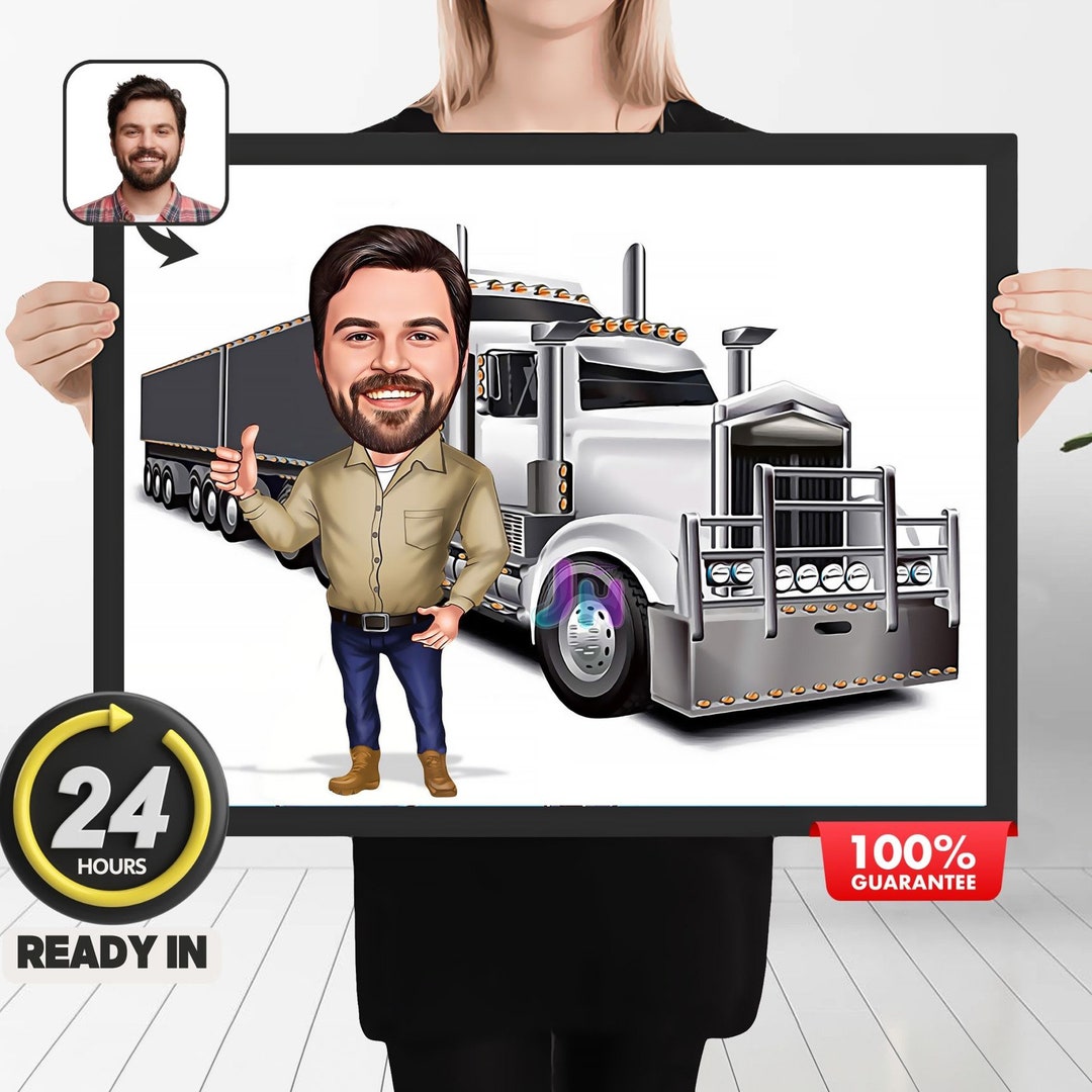 Custom Trucker Cartoon, Truck Driver Gift, Truck Driver Cartoon, Custom ...