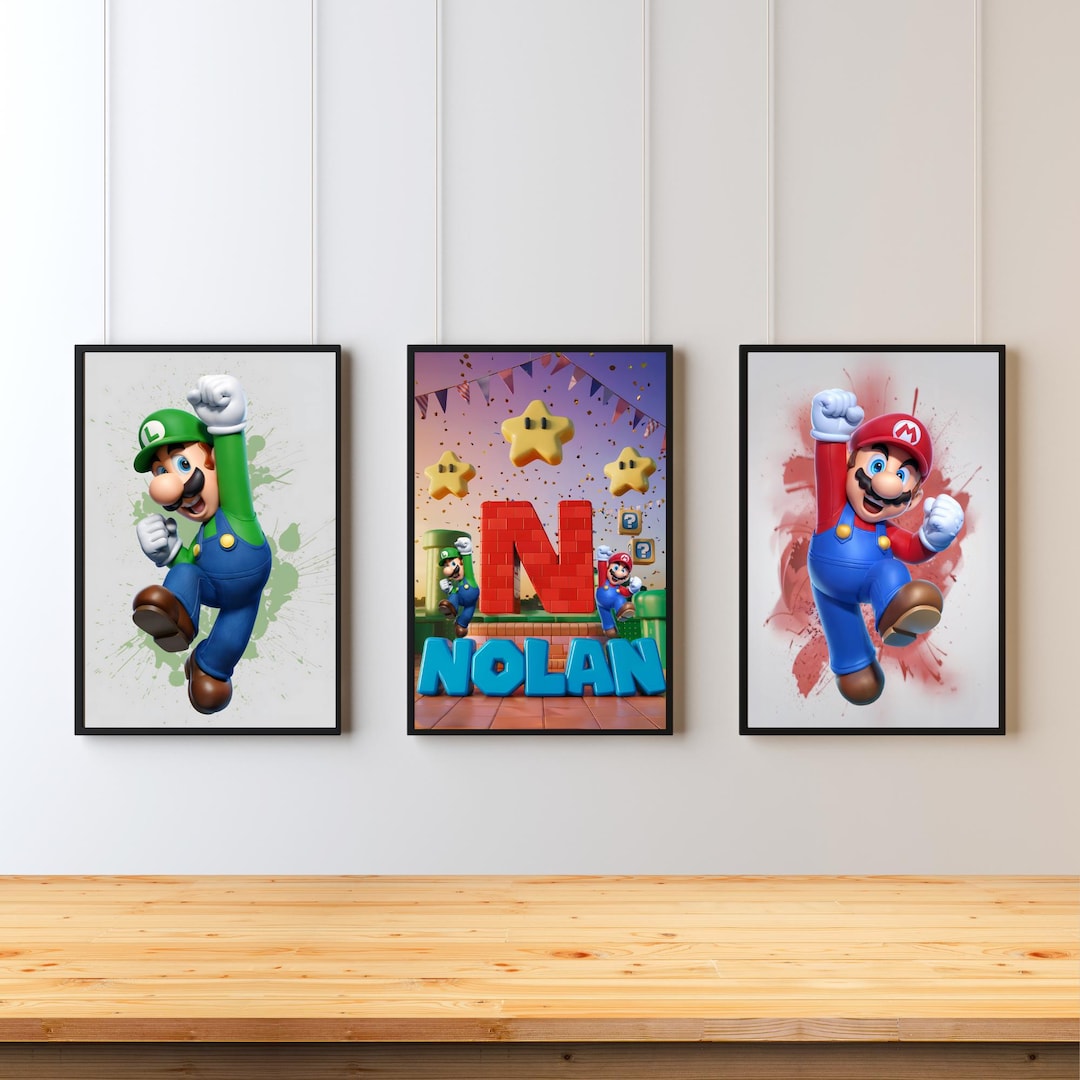 Personalized Super Mario Wall Art for Boys Room, Digital Mario ...