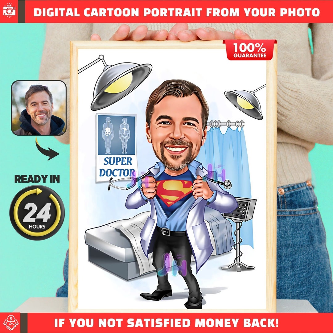 Personalized Superhero Doctor Portrait: Superhero Doctor, Gift for ...