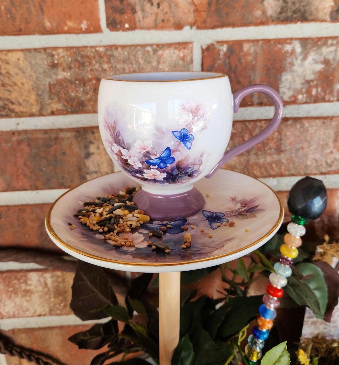 Teacup Bird Feeder Butterfly Design - Etsy