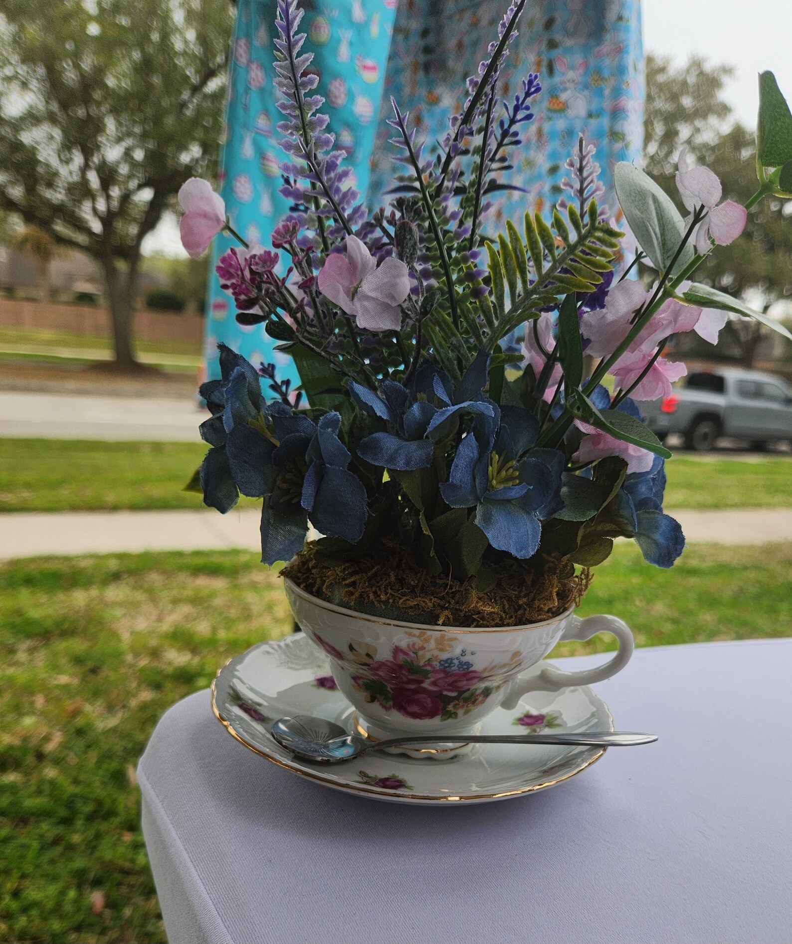 Floral Teacup-saucer & Stirring Spoon With Artificial Flowers - Etsy