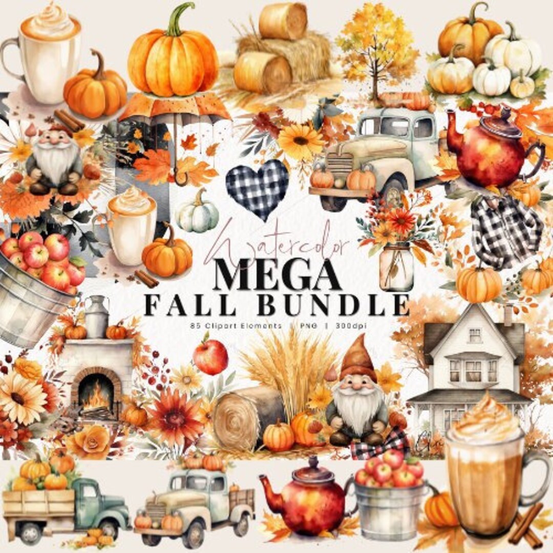 85+ PNG Watercolor Fall Bundle Clipart Graphic, Autumn Png ...