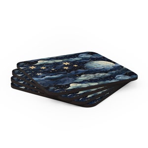 Watercolor Moon and Stars Corkwood Coaster Set - Etsy