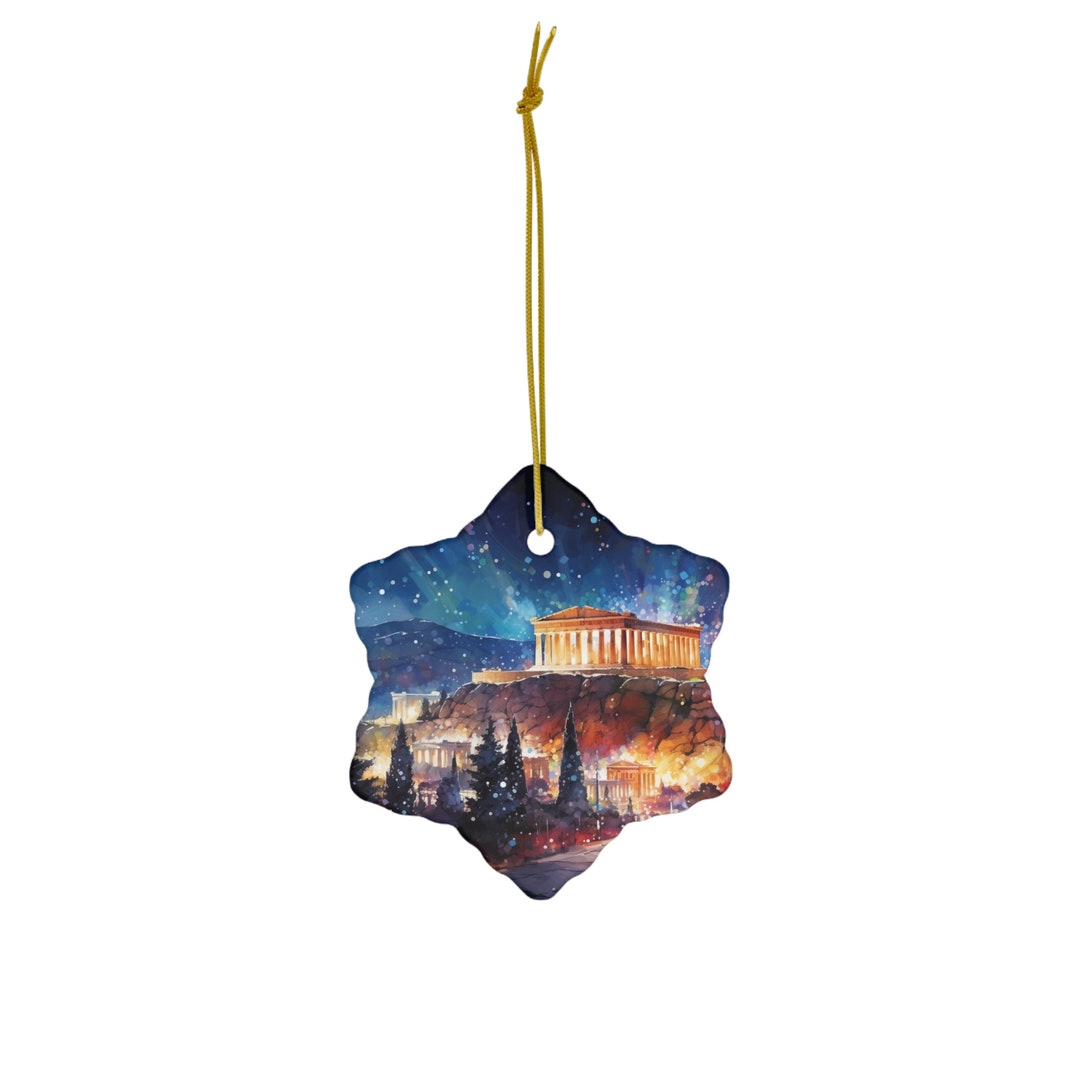 Greek Parthenon in Athens Christmas Ceramic Ornament, 4 Shapes, 1 Side ...