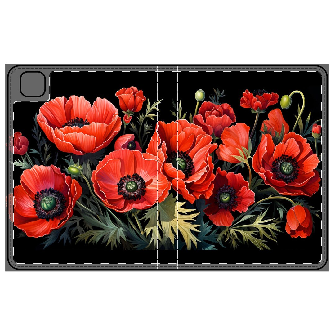 Red Poppy Tablet Folio Case for iPad Pro 11 & 12.9, Floral Black Faux ...