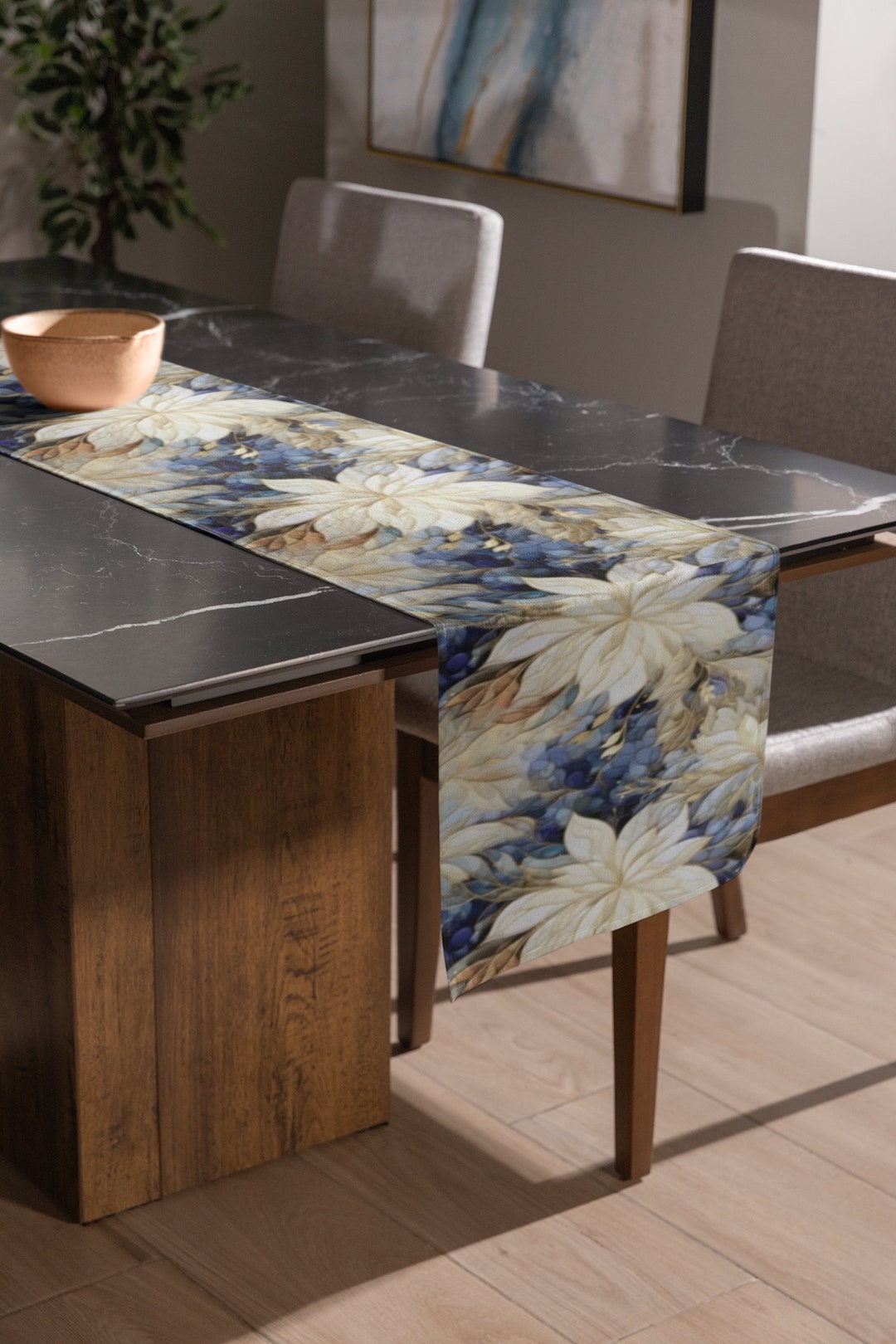 Blue, White and Gold Faux Stained Glass Celebration Table Runner ...